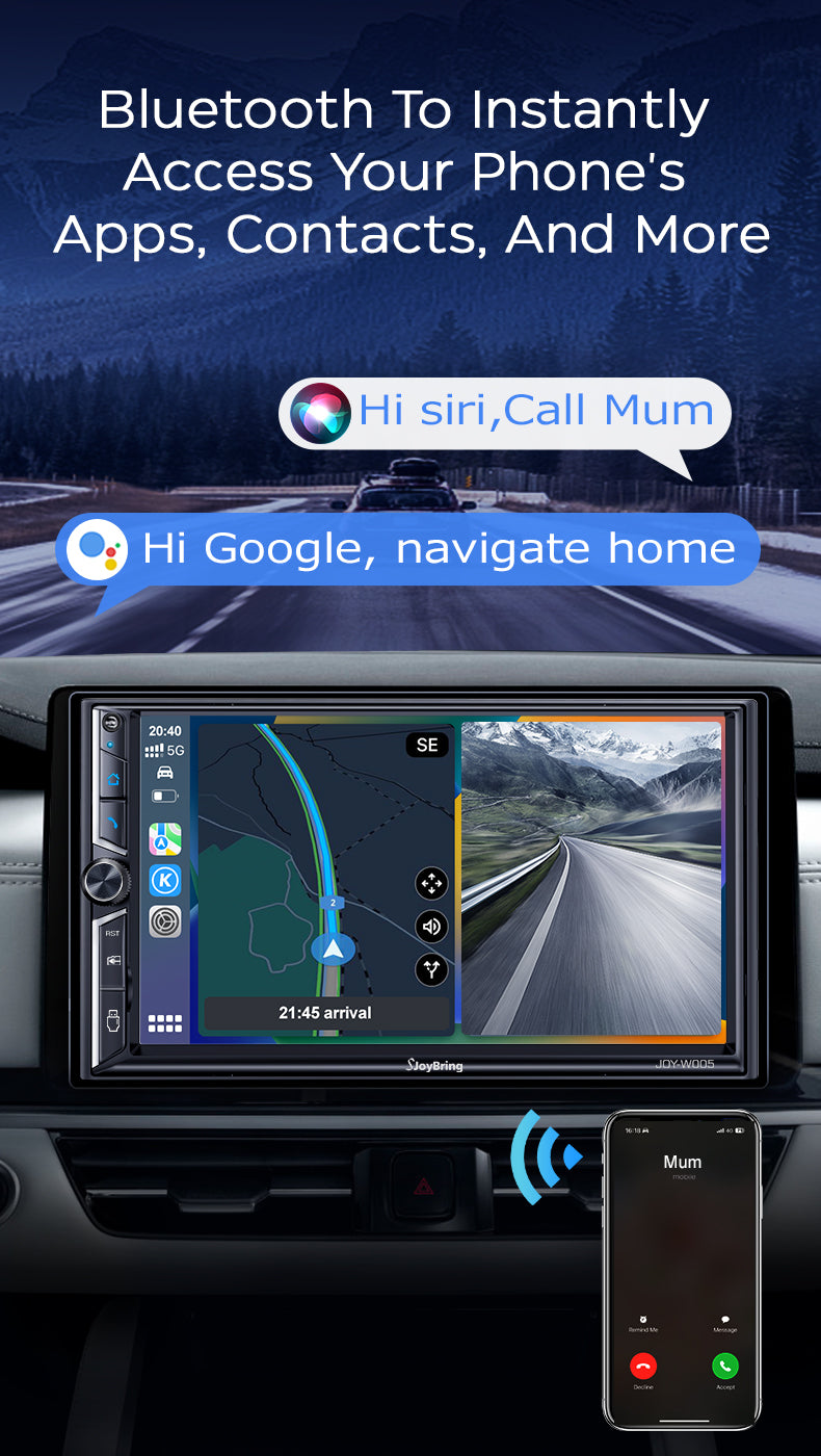 JOY-W005 - Double Din Car Stereo with Wireless Apple Carplay, Android – SJoyBring