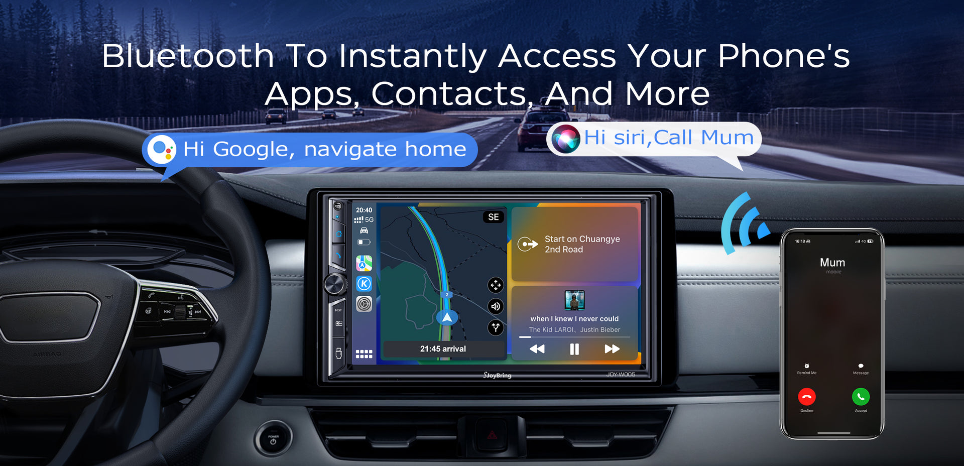 JOY-W005 - Double Din Car Stereo with Wireless Apple Carplay, Android ...