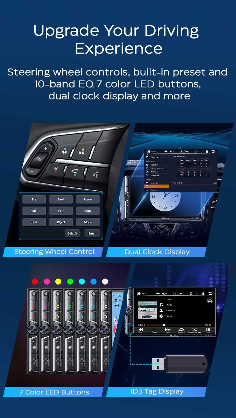 JOY-W005 - Double Din Car Stereo with Wireless Apple Carplay, Android – SJoyBring