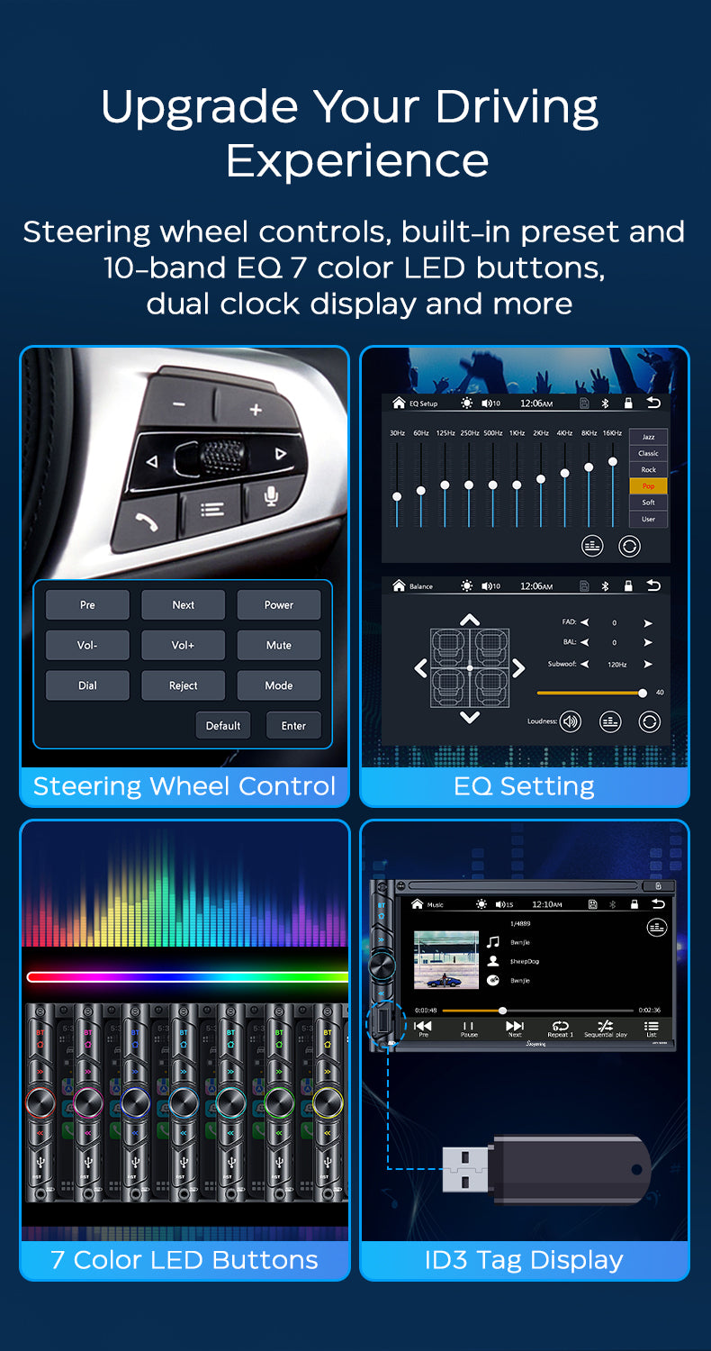 JOY-W006 - Double Din Car Stereo with Wireless Apple Carplay, Android – SJoyBring