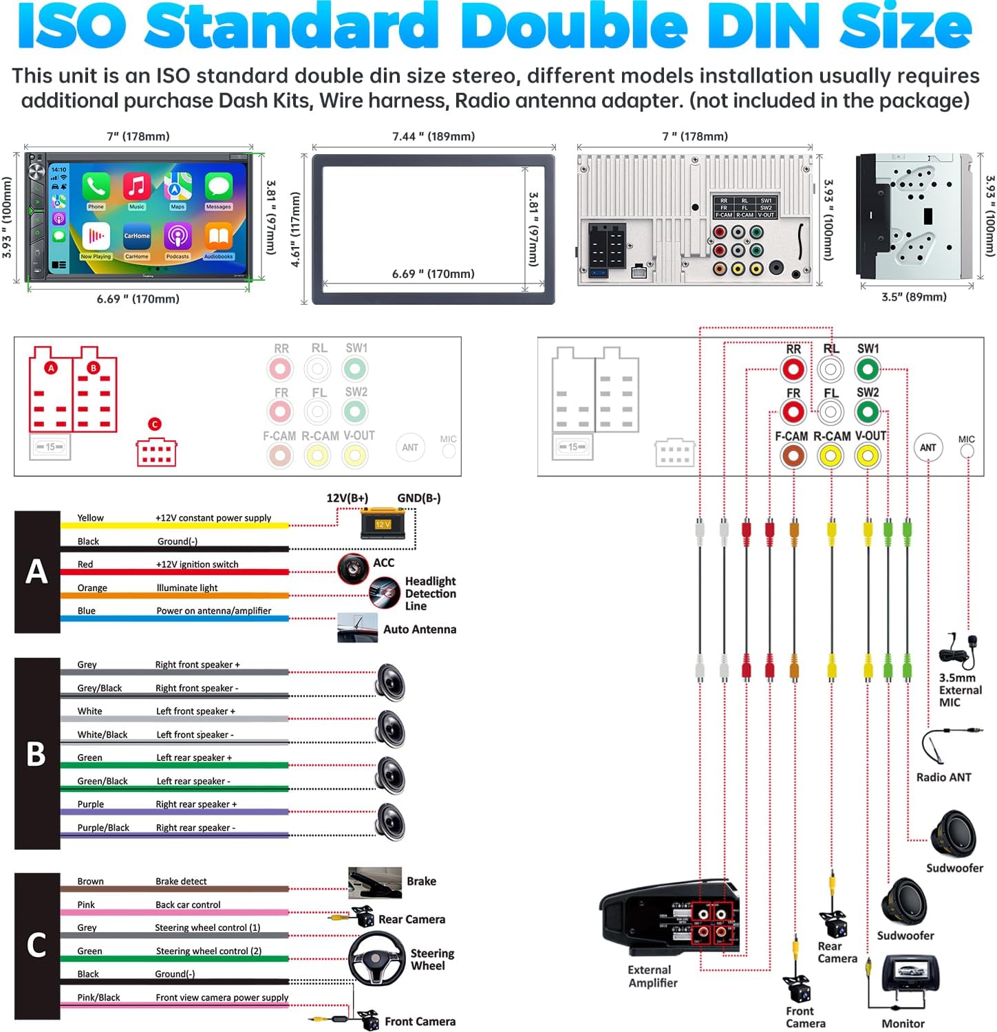JOY-W019 - Double Din Car Stereo with Wireless Apple Carplay, Android ...